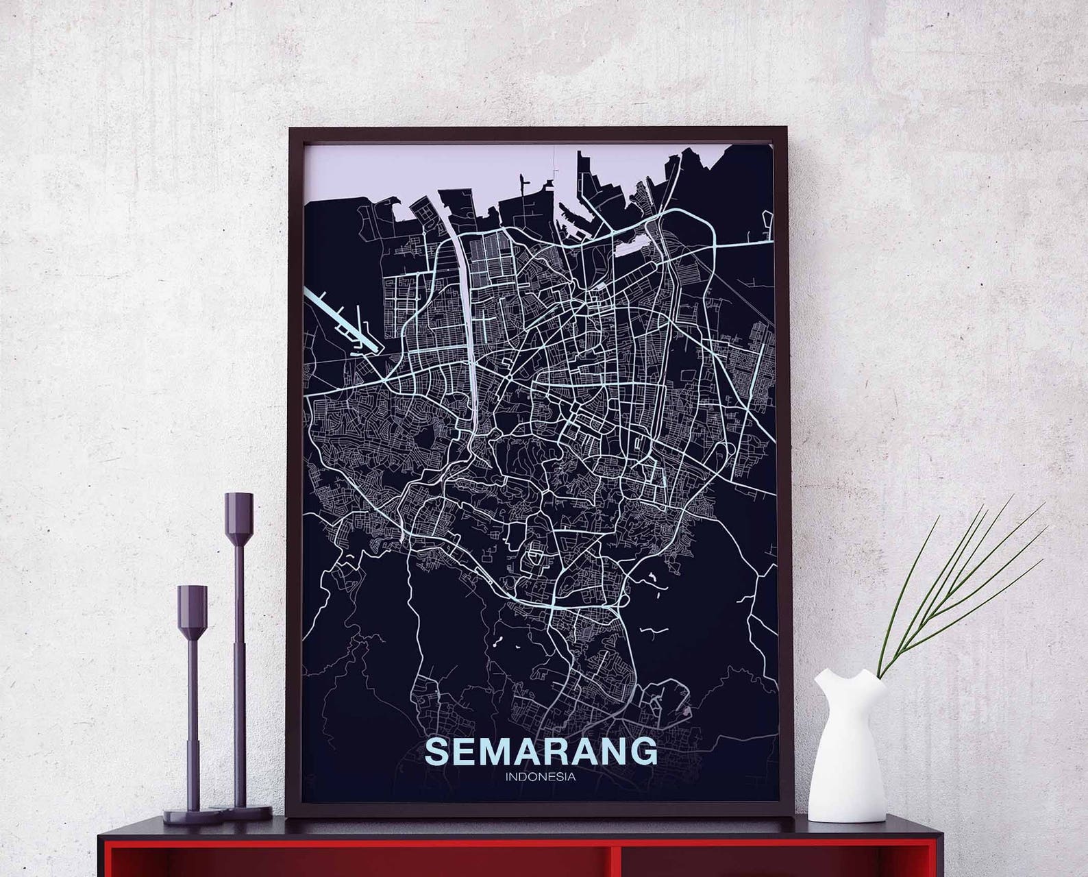 SEMARANG Indonesia Map Poster Color Hometown City Print Modern Home ...
