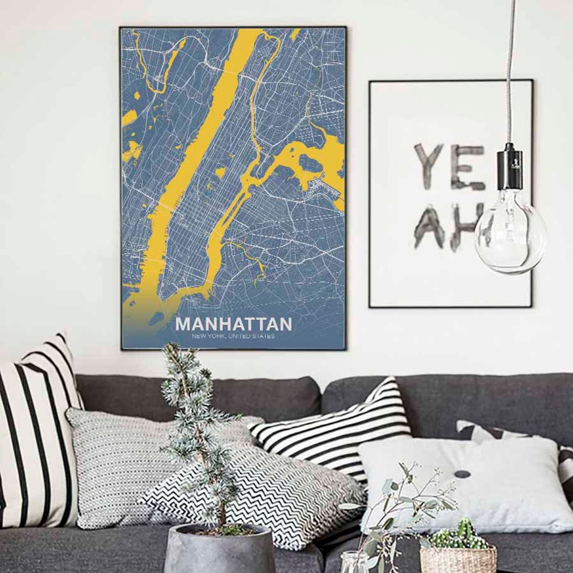 MANHATTAN New York USA Map Poster Color Hometown City Print Modern Home ...