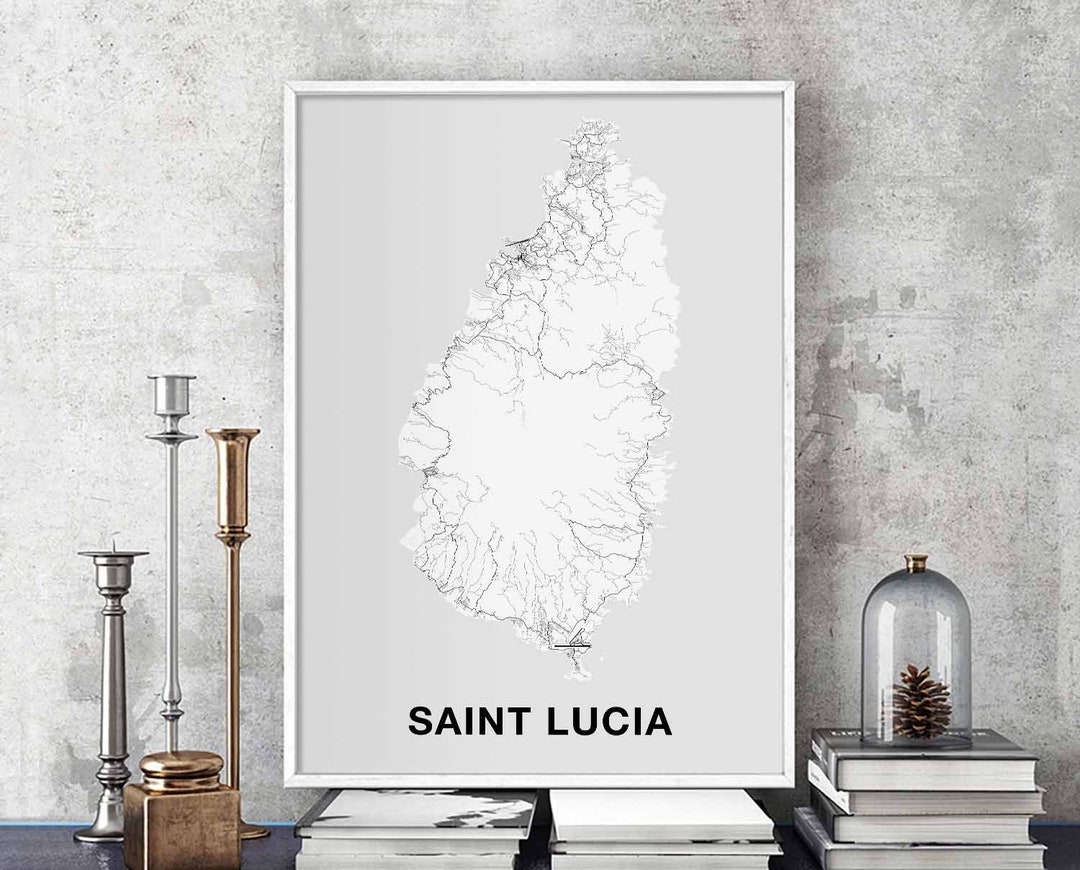 SAINT LUCIA Map Poster Black White Hometown City Print Modern Home ...