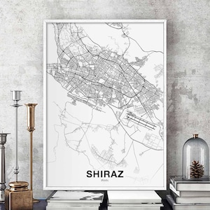 SHIRAZ Iran Map Poster Hometown City Print Modern Home Decor Office ...