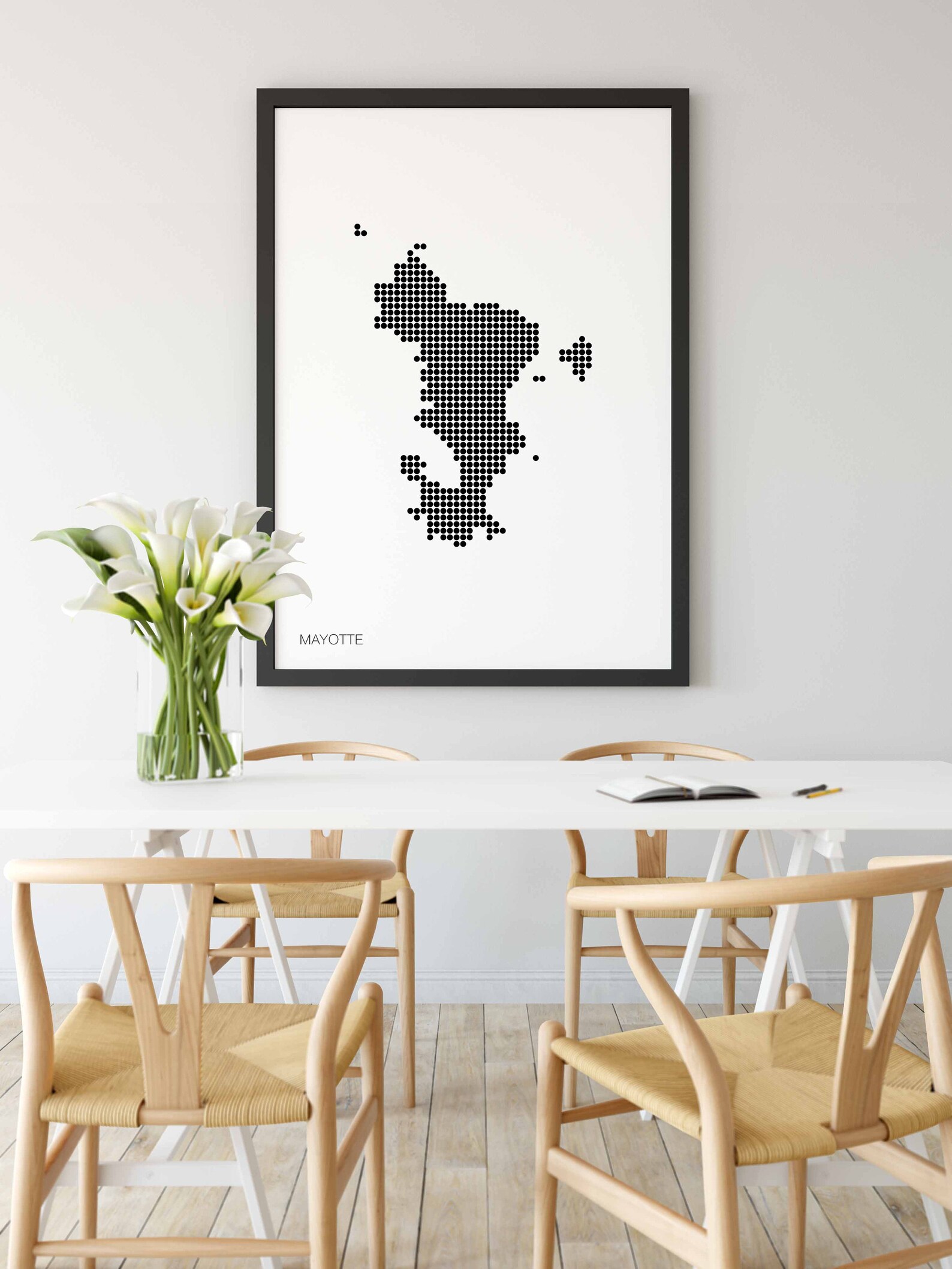 MAYOTTE Minimal Dots Retro Map Poster Black White Wall Decor | Etsy