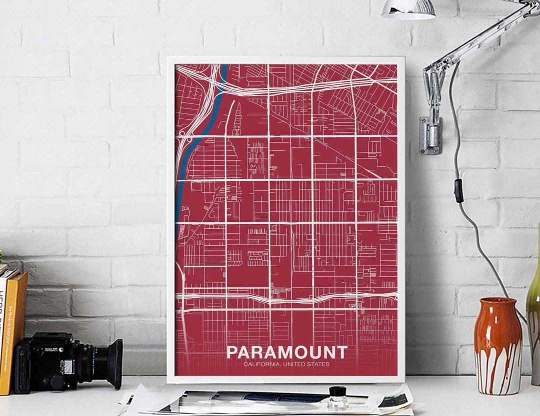 PARAMOUNT California CA USA Map Poster Color Hometown City Print Modern ...