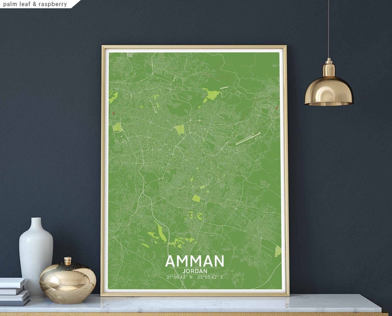 AMMAN Jordan Map Poster Black White Hometown City Print Modern Home ...