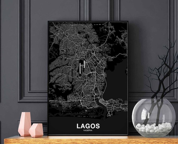 LAGOS Nigeria Map Poster Black White Hometown City Print | Etsy
