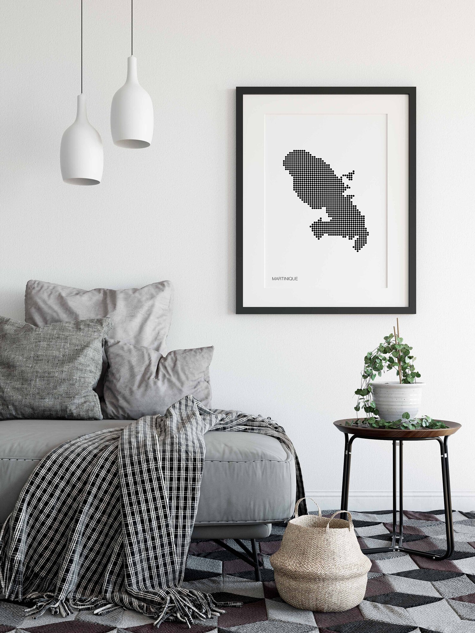 MARTINIQUE Minimal Dots Retro Map Poster Black White Wall Decor Design ...