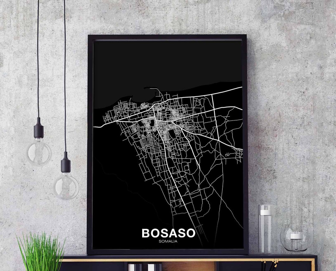BOSASO Somalia Map Poster Black White Hometown City Print Modern Home ...