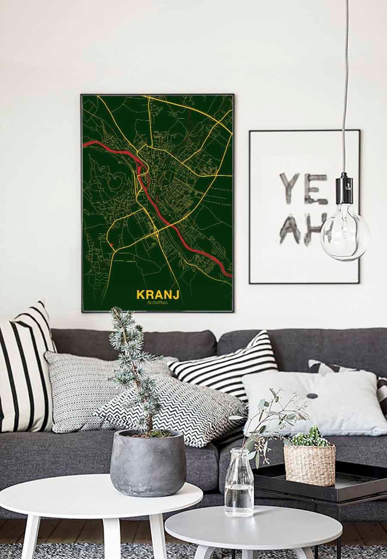 KRANJ Slovenia Map Poster Color Hometown City Print Modern Home Decor ...