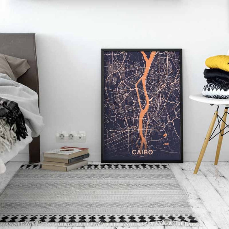 CAIRO Egypt Map Poster Color Hometown City Print Modern Home | Etsy