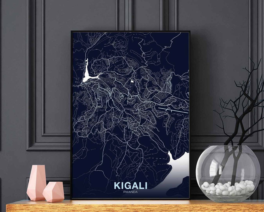 KIGALI Rwanda Poster Map Night Blue Hometown City Print Modern Home ...