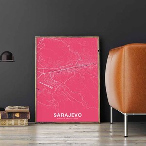 SARAJEVO Bosnia & Herzegovina Map Poster Color Hometown City Print ...