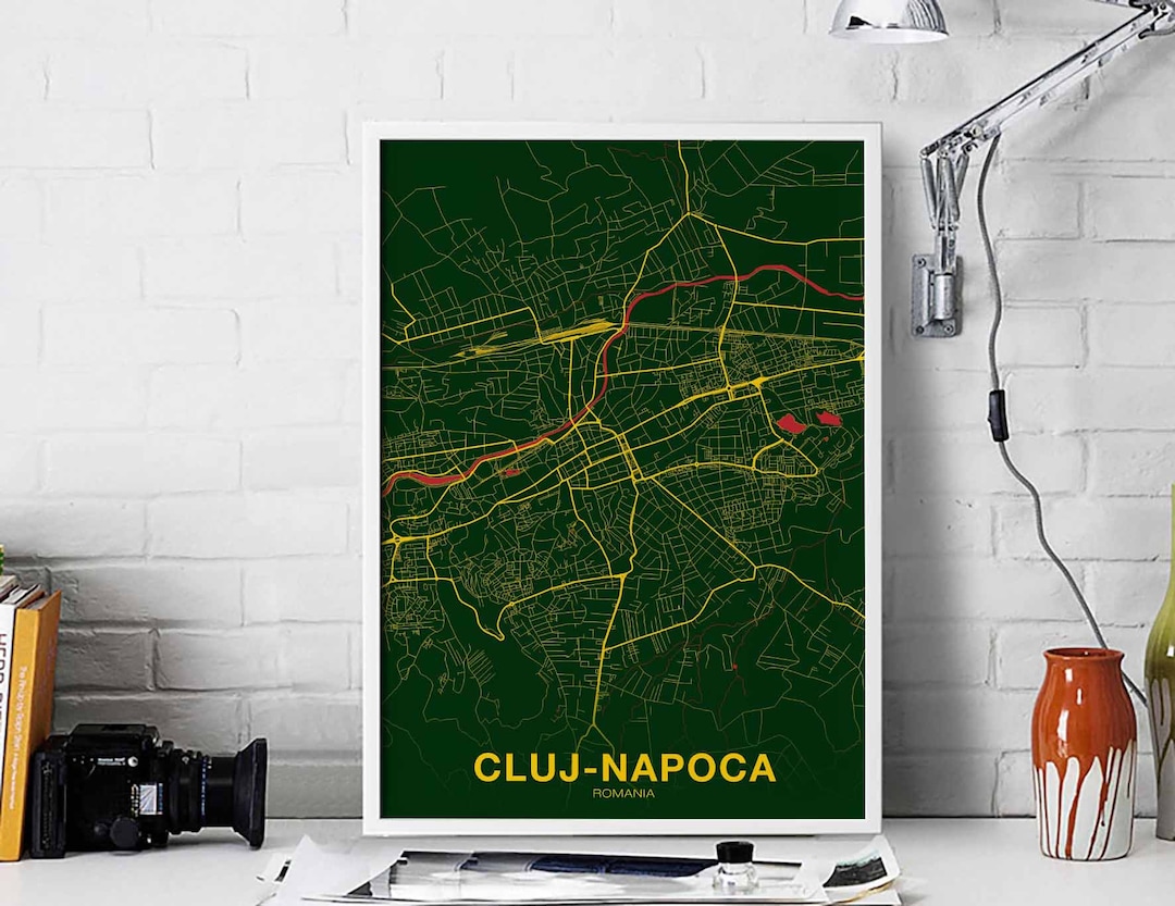 CLUJ-NAPOCA Romania Map Poster Color Hometown City Print Modern Home ...