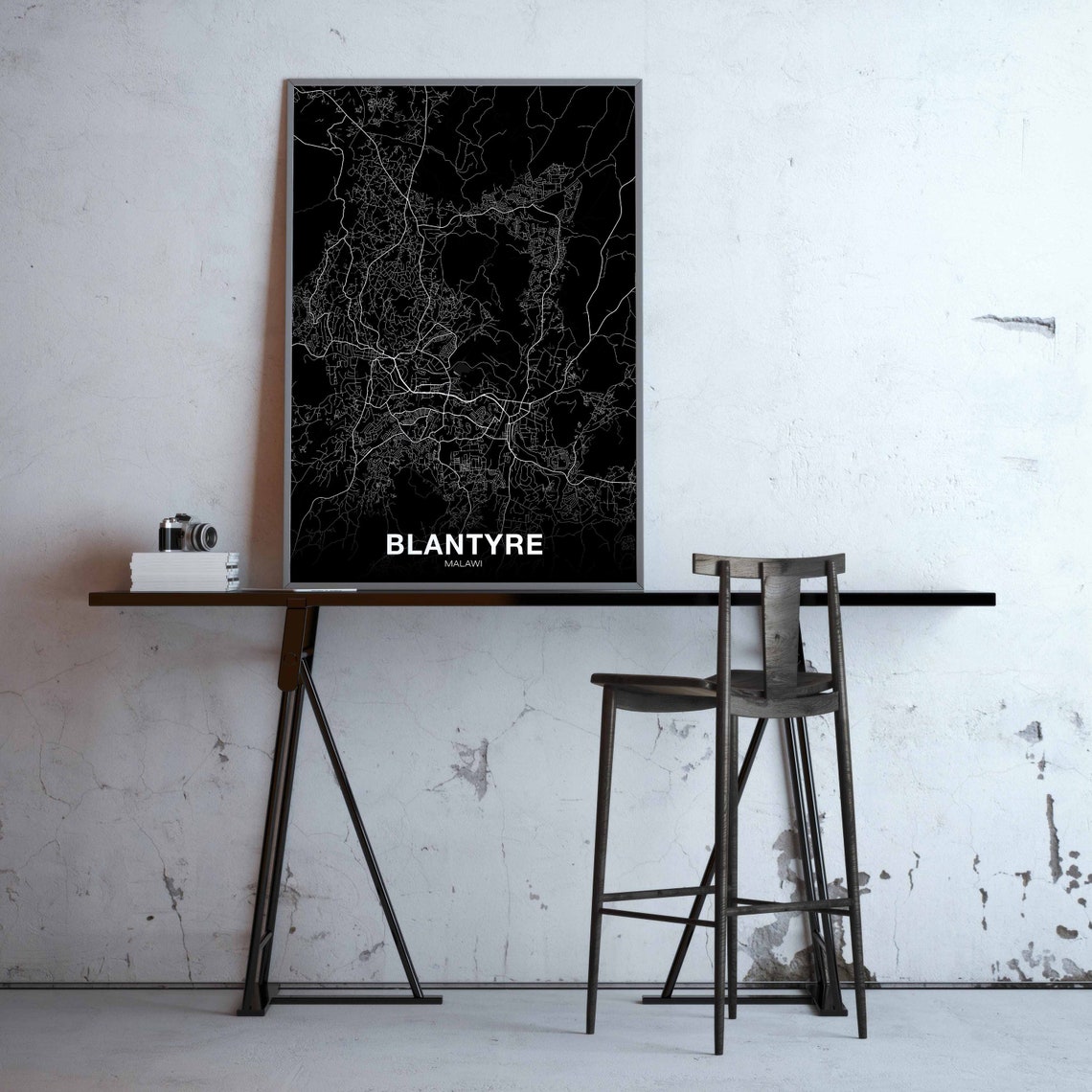 BLANTYRE Malawi Map Poster Black White Hometown City Print Modern Home ...