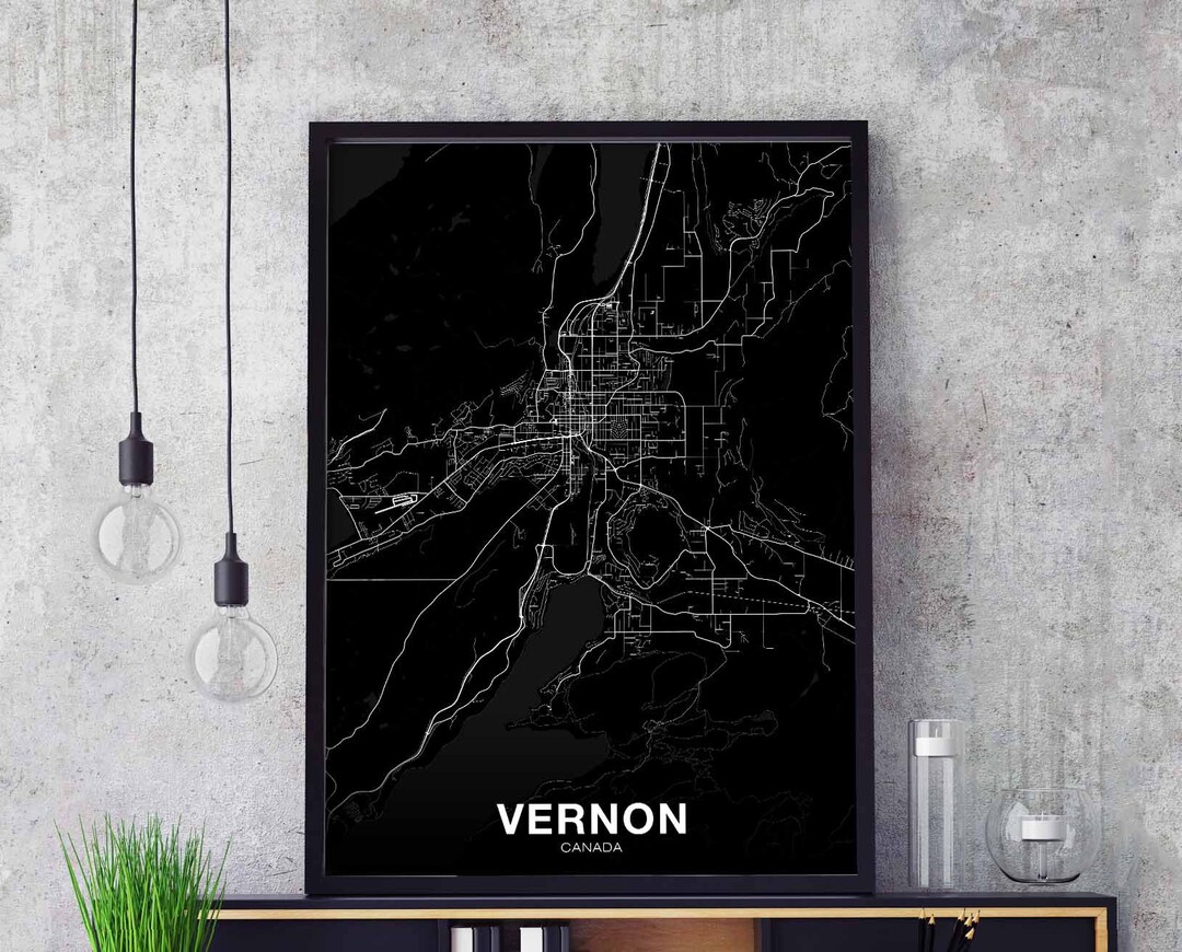 VERNON Canada Map Poster Black White Hometown City Print Modern Home ...