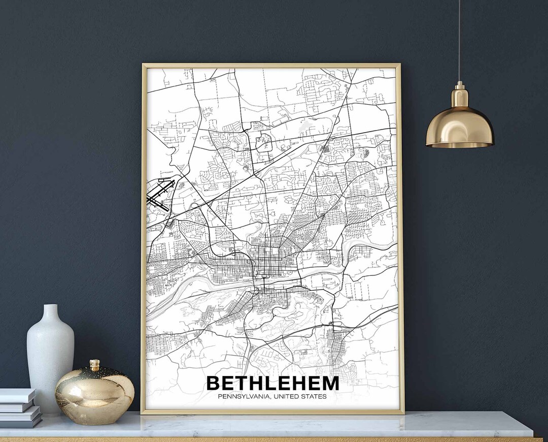 BETHLEHEM Pennsylvania PA USA Map Poster Black White Hometown City ...