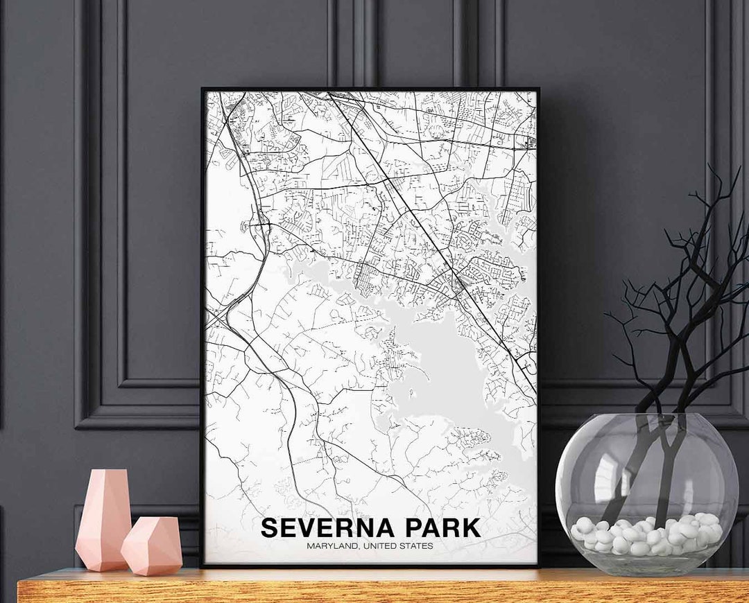 SEVERNA PARK Maryland MD Usa Map Poster Black White Hometown City Print ...