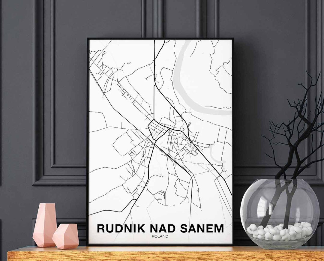 RUDNIK Nad SANEM POLAND Map Poster Black White Hometown City Print ...