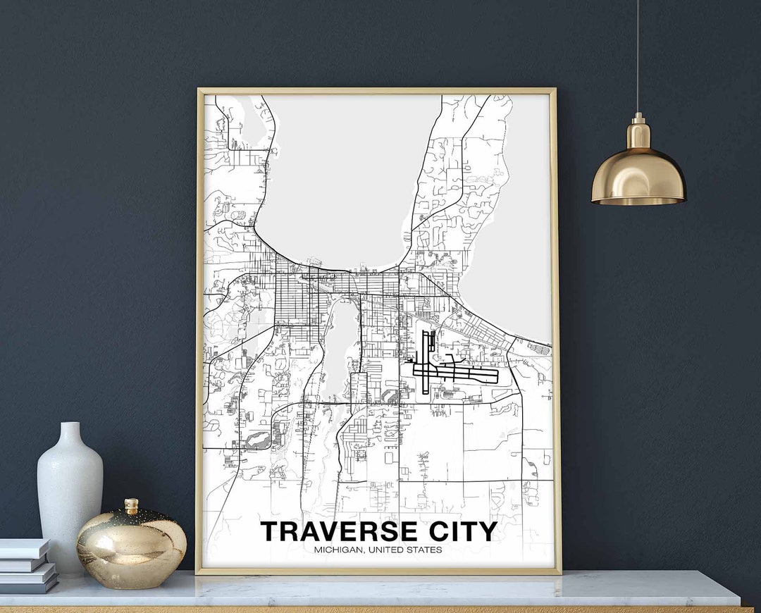 TRAVERSE CITY Michigan USA Map Poster Black White Hometown City Print ...