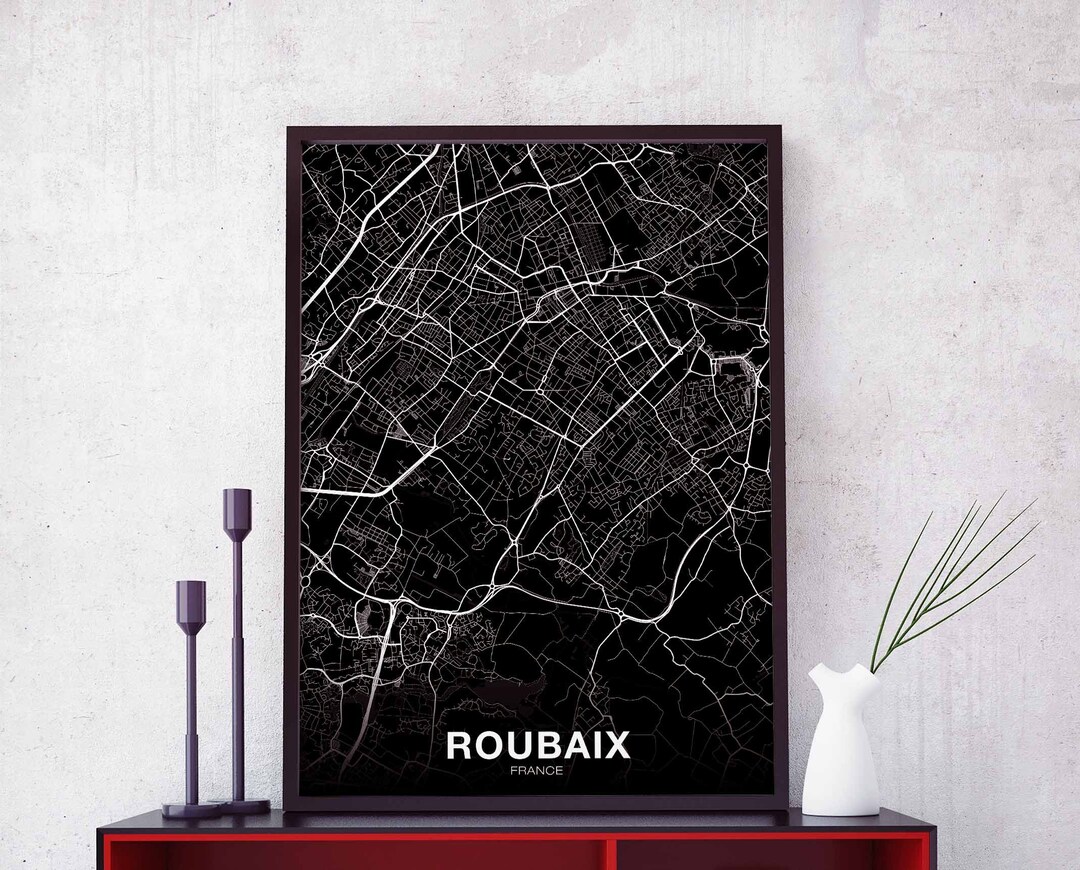 ROUBAIX France Map Poster Black White Hometown City Print Modern Home ...