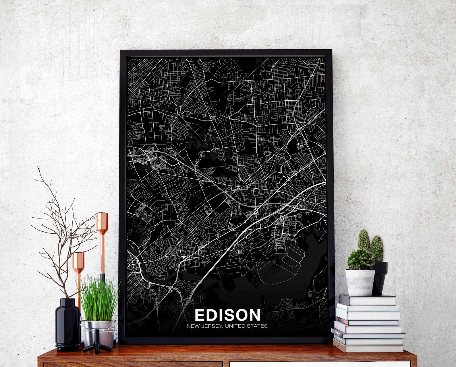 EDISON New Jersey NJ USA Map Poster Black White Hometown City Print ...