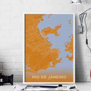RIO DE JANEIRO Brazil Map Poster Color Hometown City Print Modern Home ...