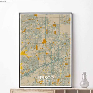 FRISCO Texas Usa Map Poster Black White Hometown City Print Modern Home ...
