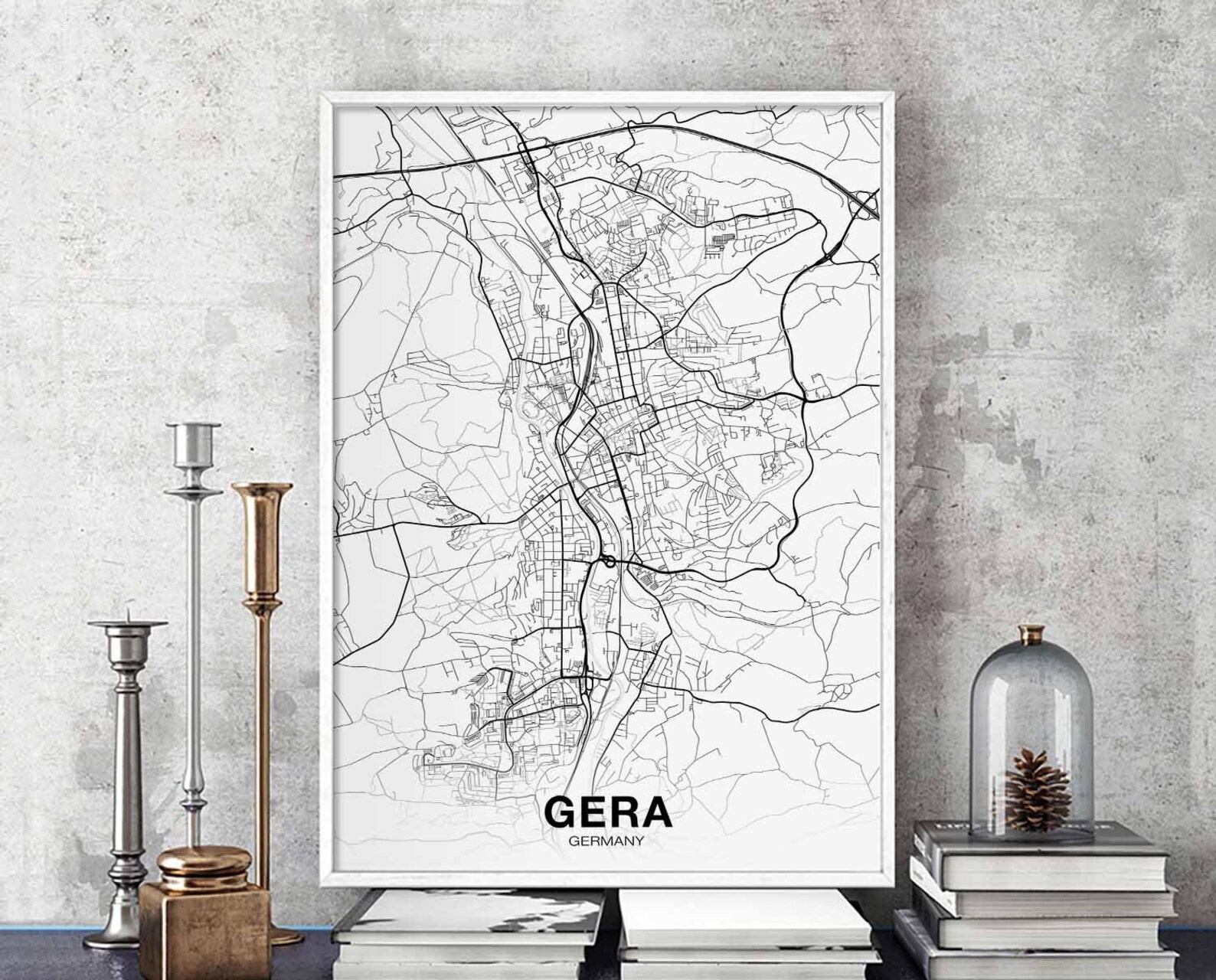 GERA Germany Map Poster Black White Hometown City Print Modern | Etsy