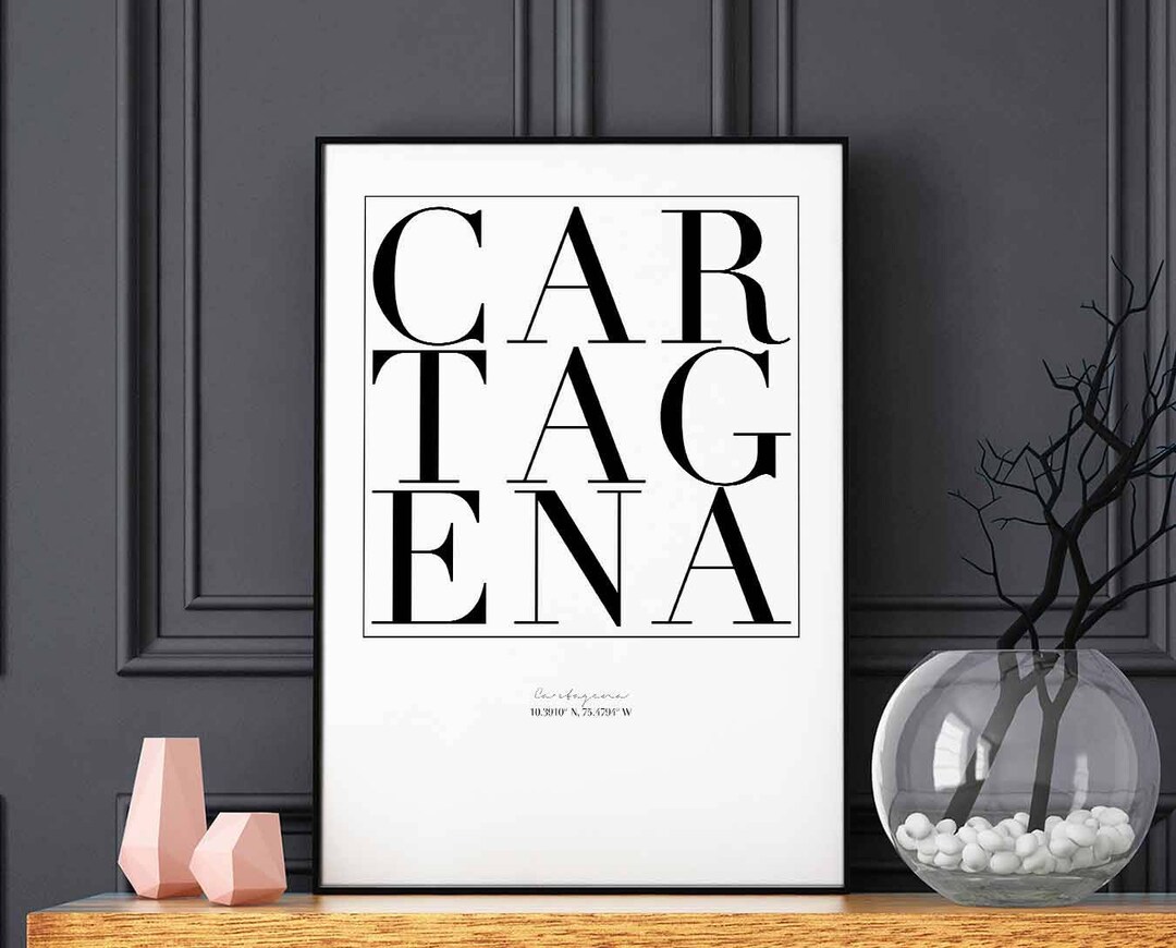 Cartagena Minimal Typography Art Print Poster Black White Wall Decor ...
