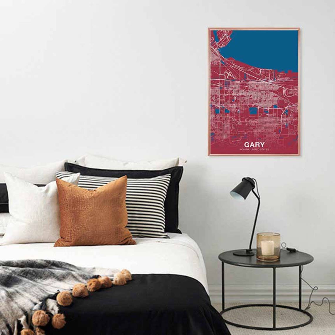 GARY Indiana IN US Map Poster Color Hometown City Print Modern Home ...