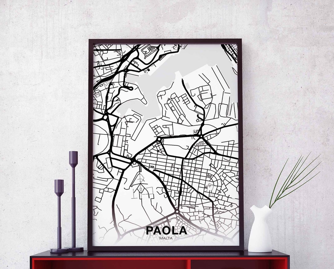 PAOLA Malta Map Poster Black White Hometown City Print Modern Home ...