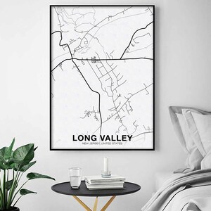 LONG VALLEY New Jersey NJ Usa Map Poster Black White Hometown City ...