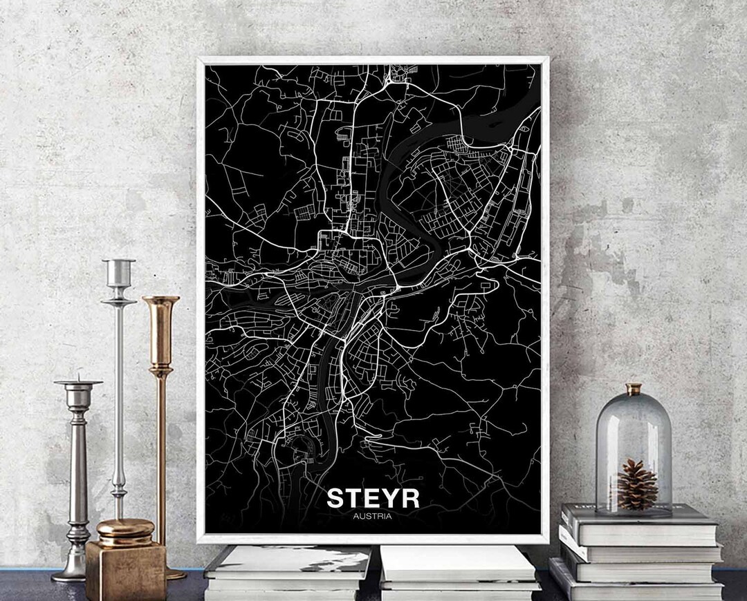 STEYR Austria Map Poster Black White Hometown City Print Modern Home ...