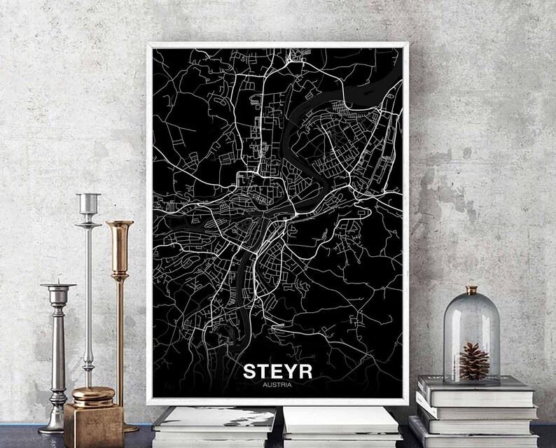 STEYR Austria Map Poster Black White Hometown City Print | Etsy