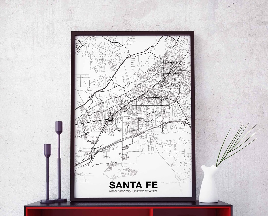SANTA FE New Mexico NM Usa Map Poster Black White Hometown City Print ...