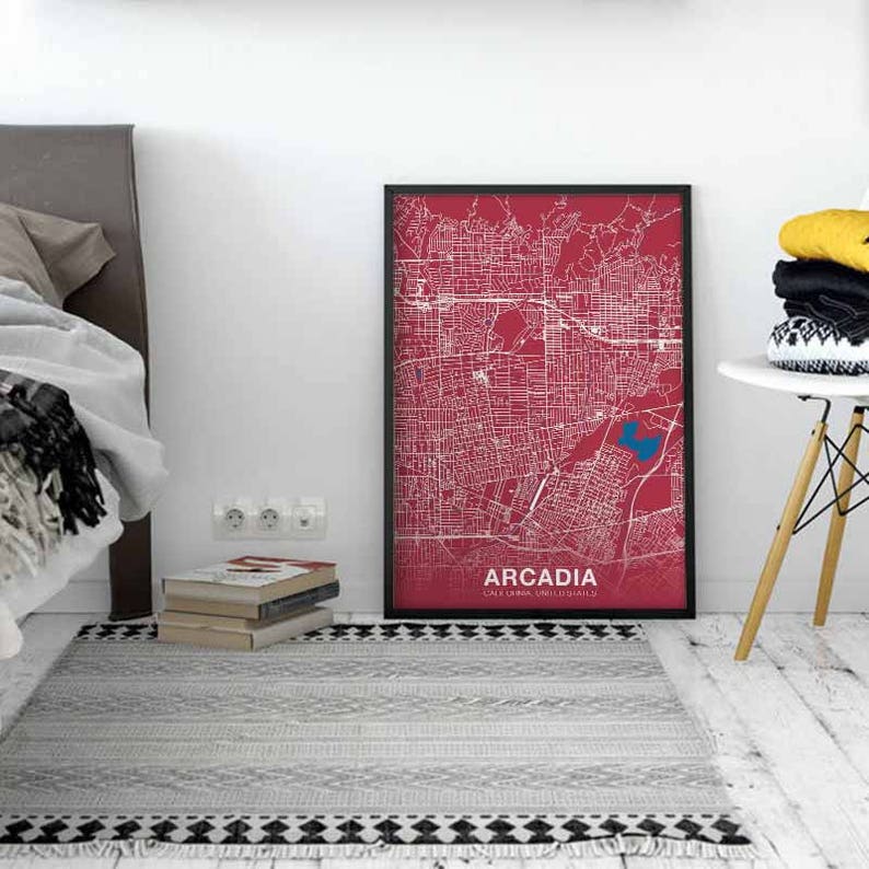 ARCADIA California CA US Map Poster Color Hometown City Print | Etsy
