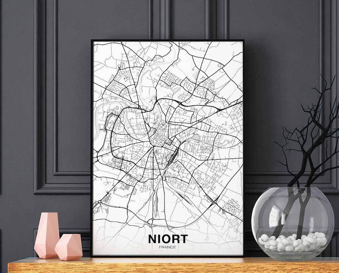 NIORT France Map Poster Black White Hometown City Print Modern Home ...