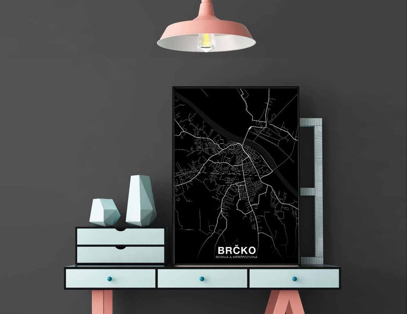 BRCKO Bosnia Map Poster Black White Hometown City Print Modern | Etsy
