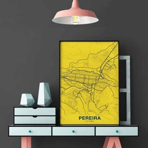 PEREIRA Colombia Map Poster Color Hometown City Print Modern Home Decor ...