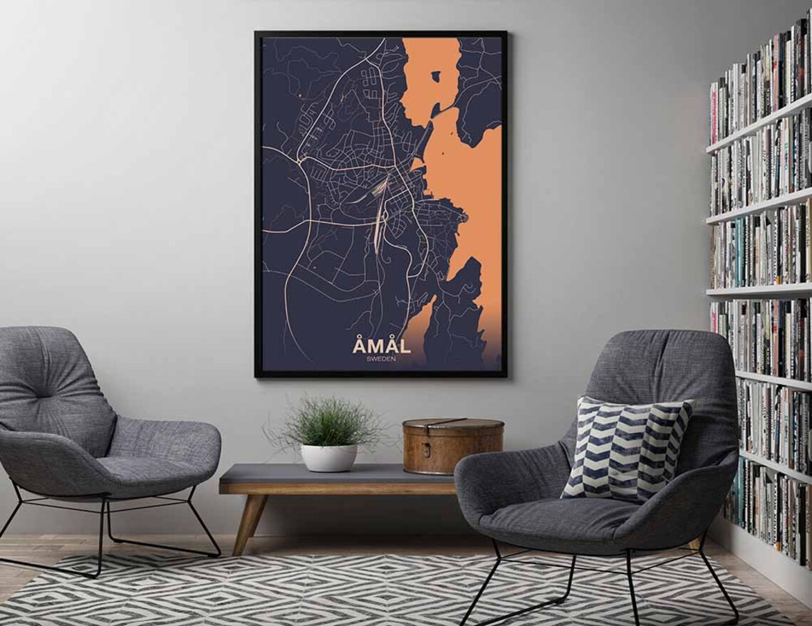AMAL Sweden map poster color Hometown City Print Modern Home | Etsy