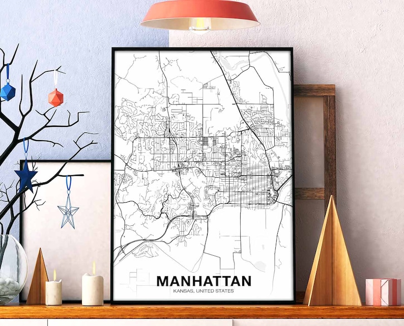 MANHATTAN Kansas KS USA Map Poster Black White Hometown City Print ...