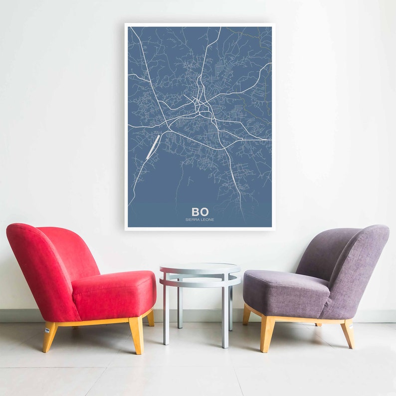 BO Sierra Leone Map Poster Color Hometown City Print Modern Home Decor ...