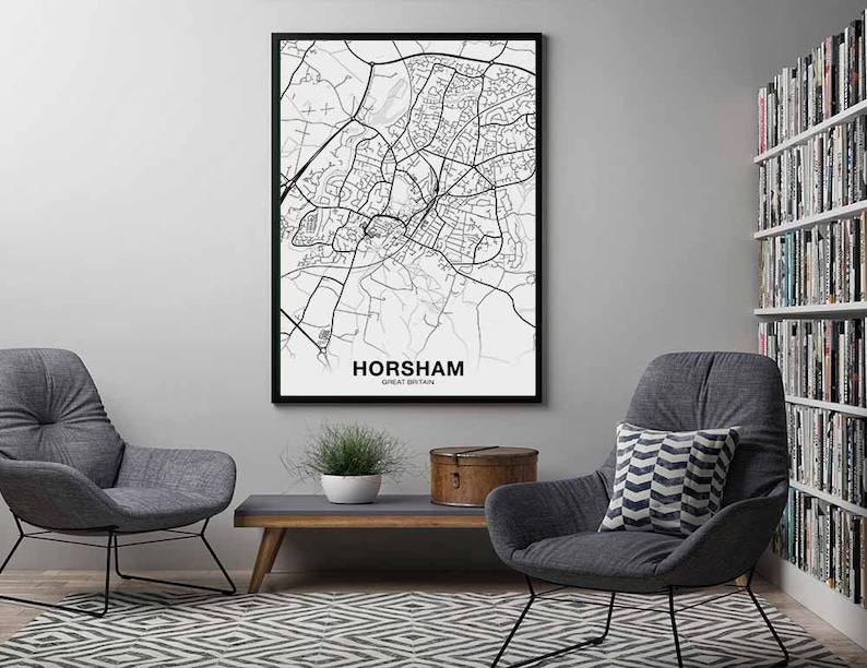HORSHAM Great Britain UK Map Poster Hometown City Print Modern - Etsy