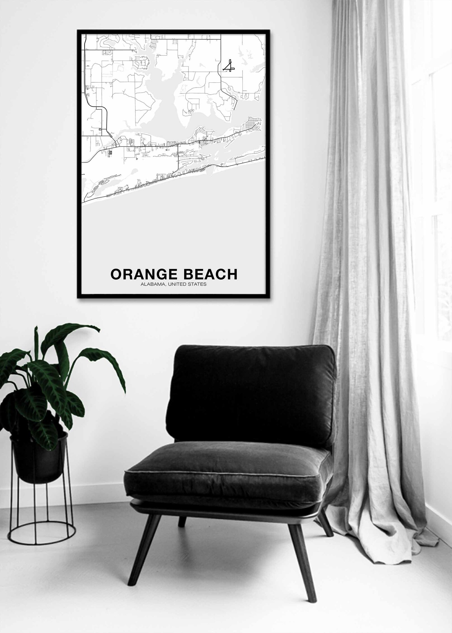 ORANGE BEACH Alabama AL Usa Map Poster Black White Hometown City Print ...
