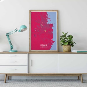 DOHA Qatar Map Poster Black White Wall Decor Design Modern Scandinavian ...