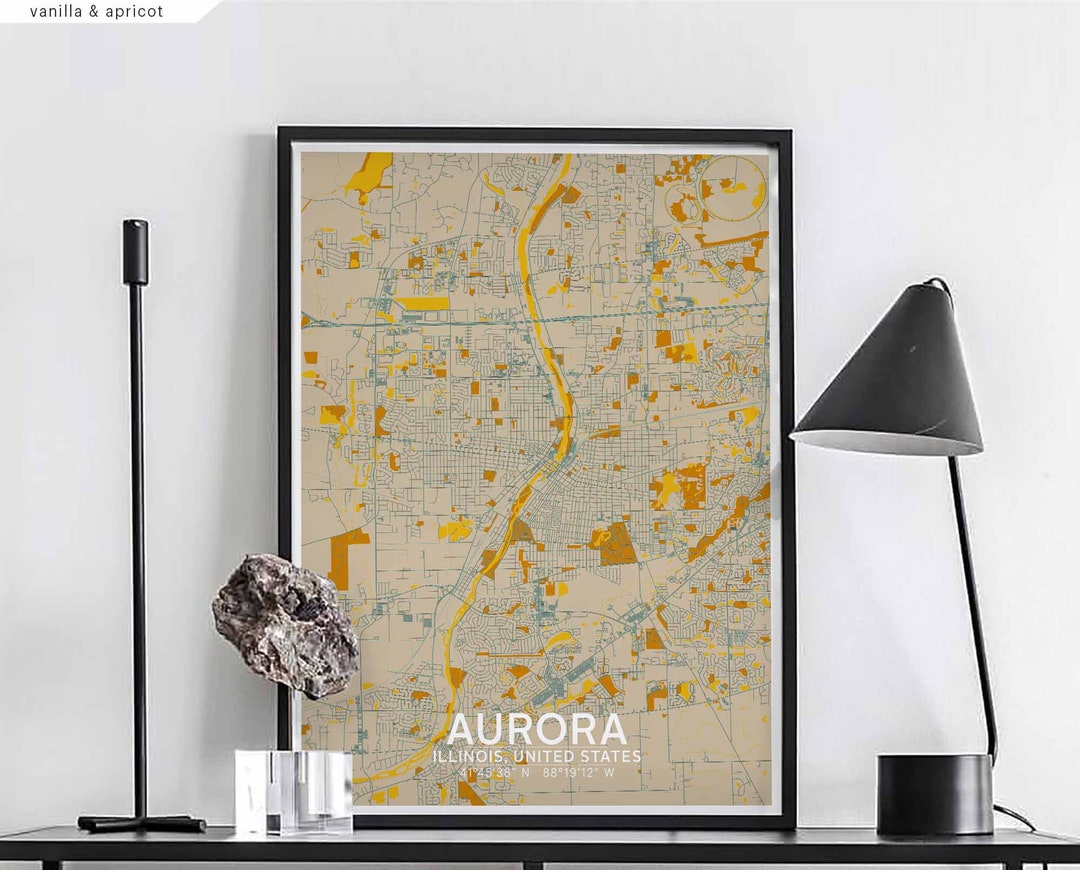 AURORA Illinois USA Map Poster Black White Hometown City Print Modern ...