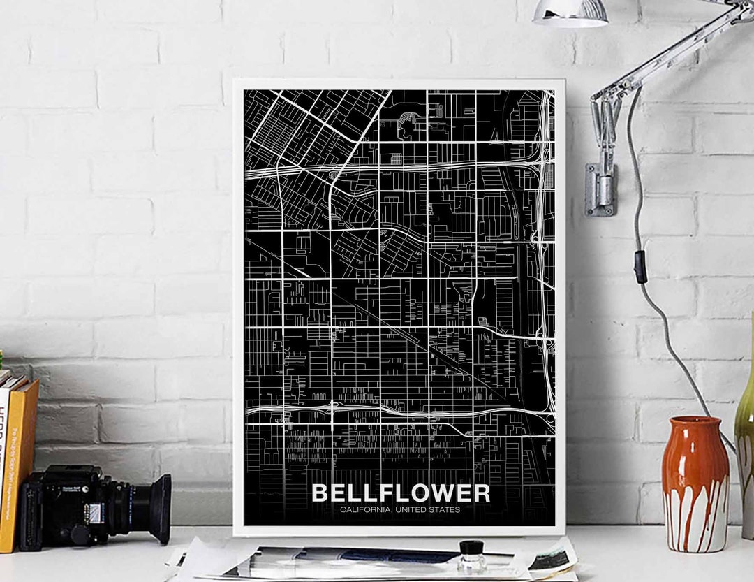 BELLFLOWER California CA US Map Poster Black White Hometown City Print ...