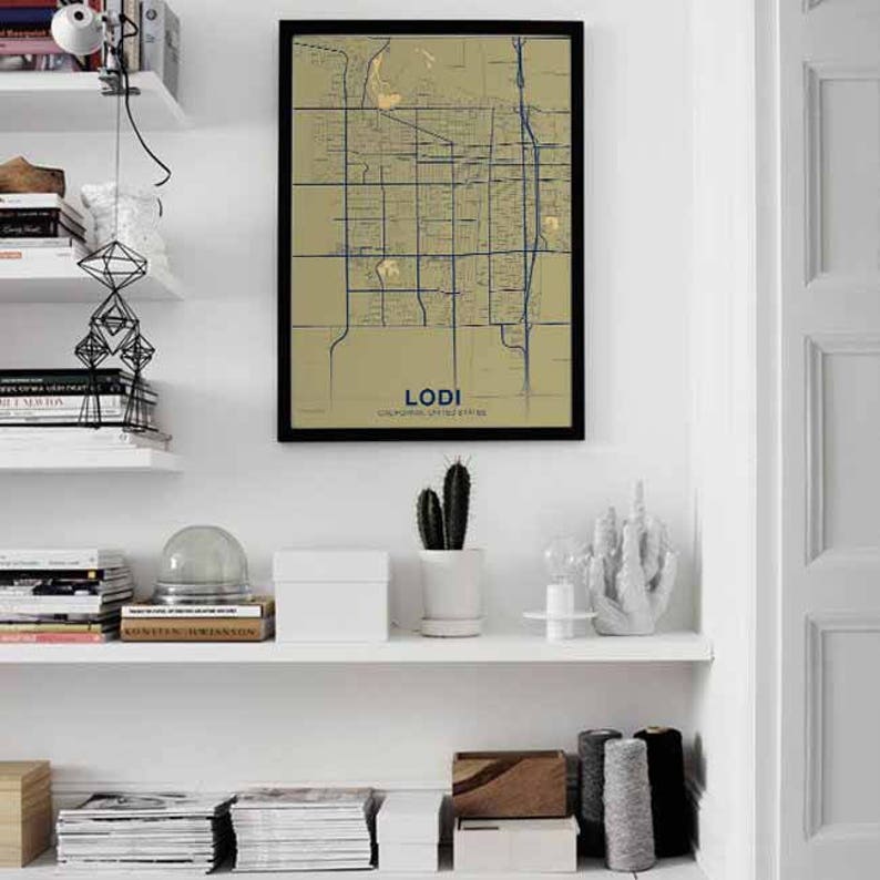 LODI California CA USA Map Poster Color Hometown City Print Modern Home ...
