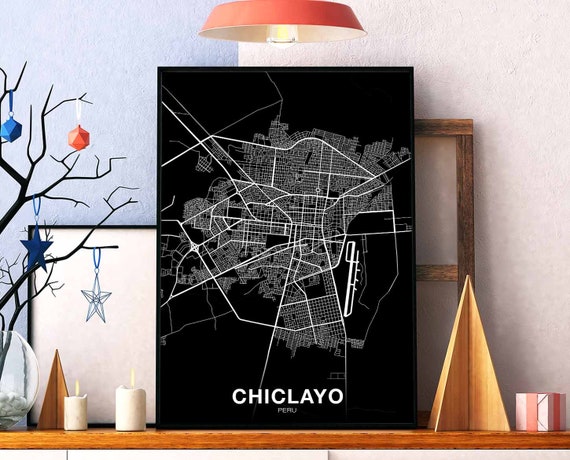 CHICLAYO Peru Map Poster Black White Hometown City Print | Etsy
