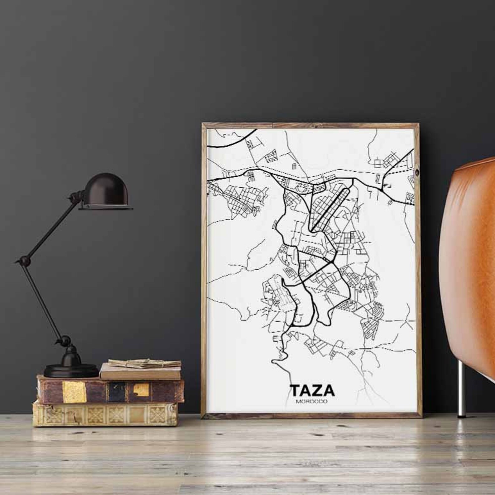 TAZA Morocco Map Poster Black White Hometown City Print Modern - Etsy