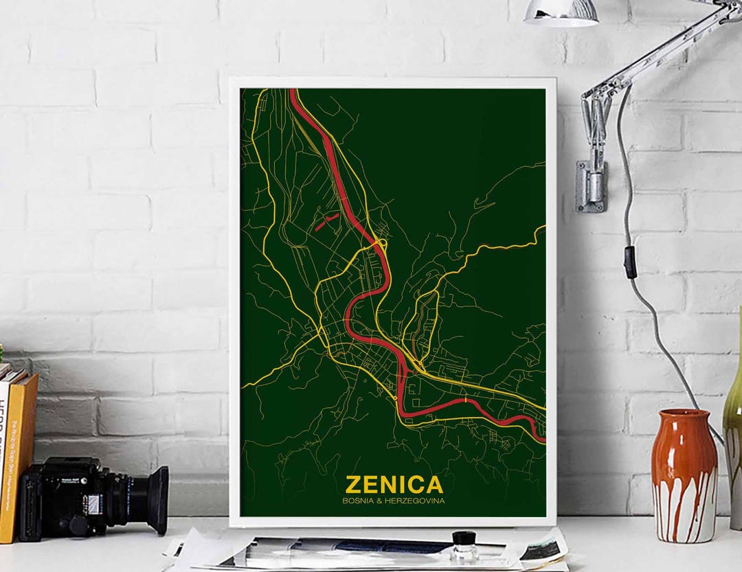 ZENICA Bosnia & Herzegovina Map Poster Color Hometown City Print Modern ...