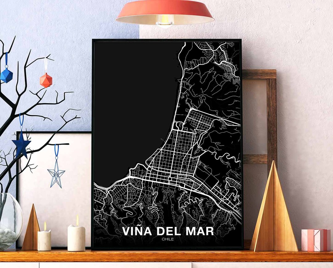 VINA DEL MAR Chile Map Poster Black White Hometown City Print Modern ...